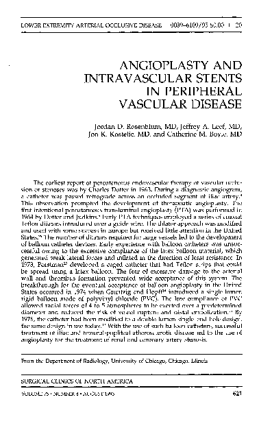 (PDF) Angioplasty and Intravascular Stents in Peripheral Vascular Disease