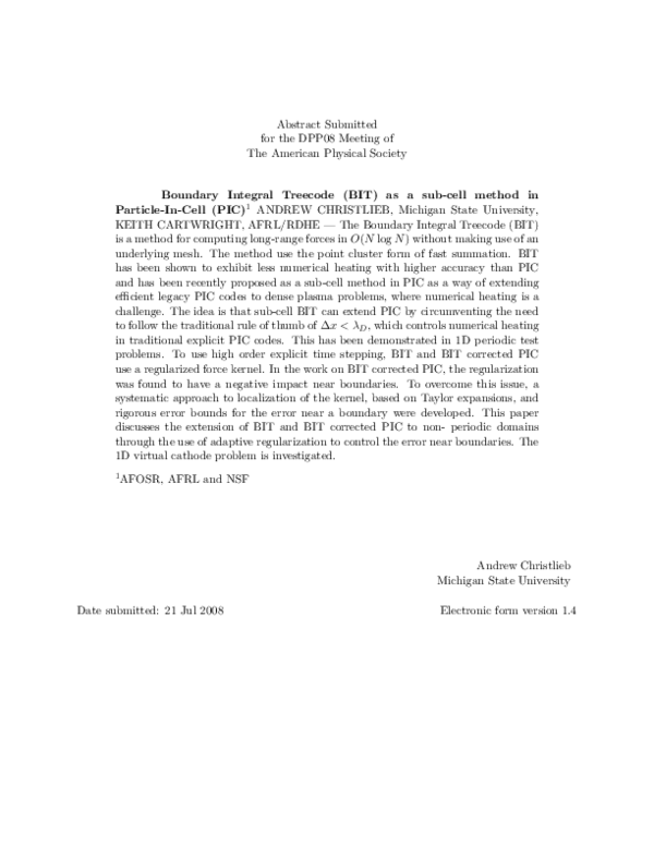 (PDF) Boundary Integral Treecode (BIT) as a sub-cell method in Particle ...