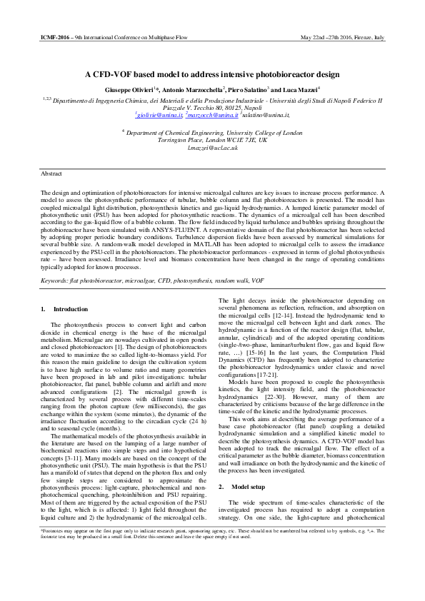 (PDF) A CFD-VOF based model to address intensive photobioreactor designs