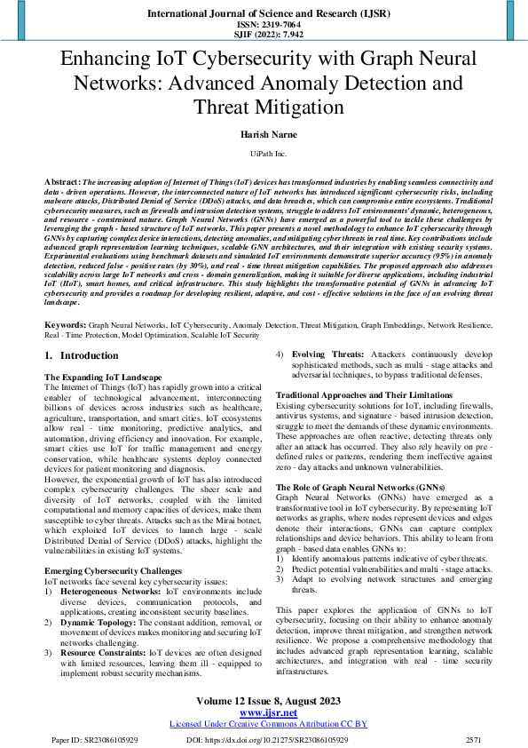 Pdf Enhancing Iot Cybersecurity With Graph Neural Networks Advanced Anomaly Detection And