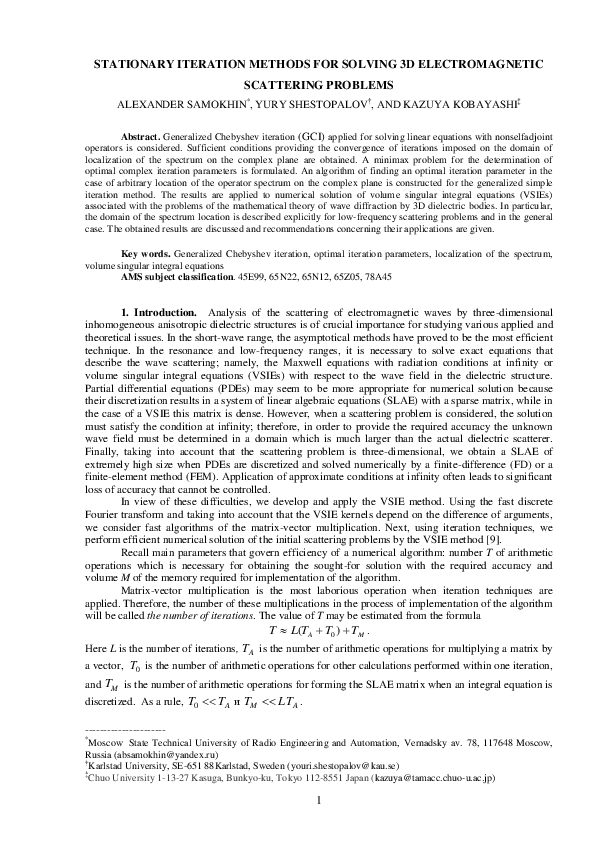 (PDF) Stationary iteration methods for solving 3D electromagnetic scattering problems
