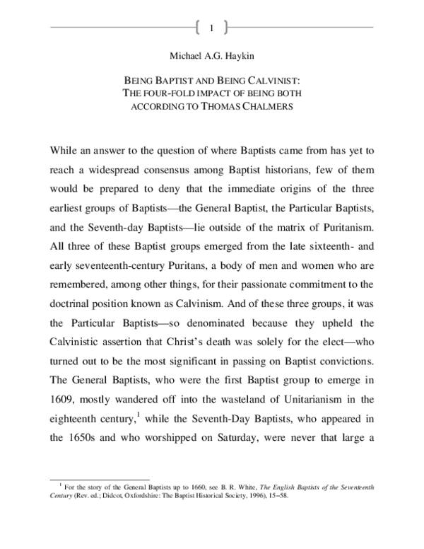 (PDF) Being Baptist and Being Calvinist: The Four-Fold Impact of Being ...