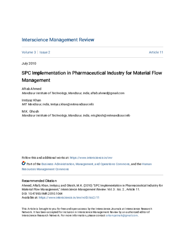 (PDF) SPC Implementation in Pharmaceutical Industry for Material Flow ...