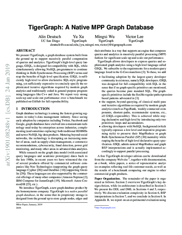 (PDF) TigerGraph: A Native MPP Graph Database