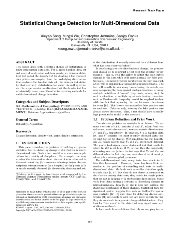 (PDF) Statistical change detection for multi-dimensional data