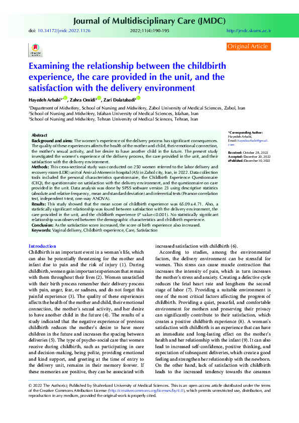 (PDF) Examining the relationship between the childbirth experience, the ...