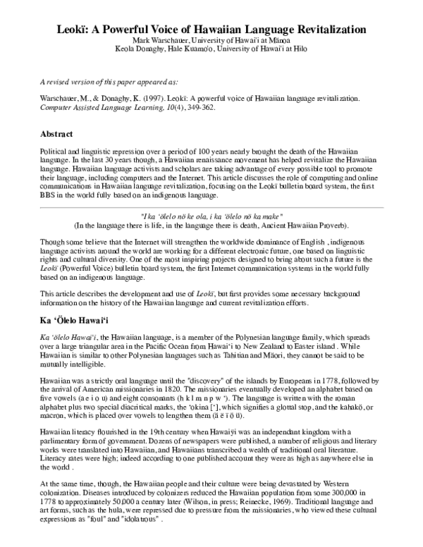 (PDF) Leoki: A Powerful Voice of Hawaiian Language Revitalization