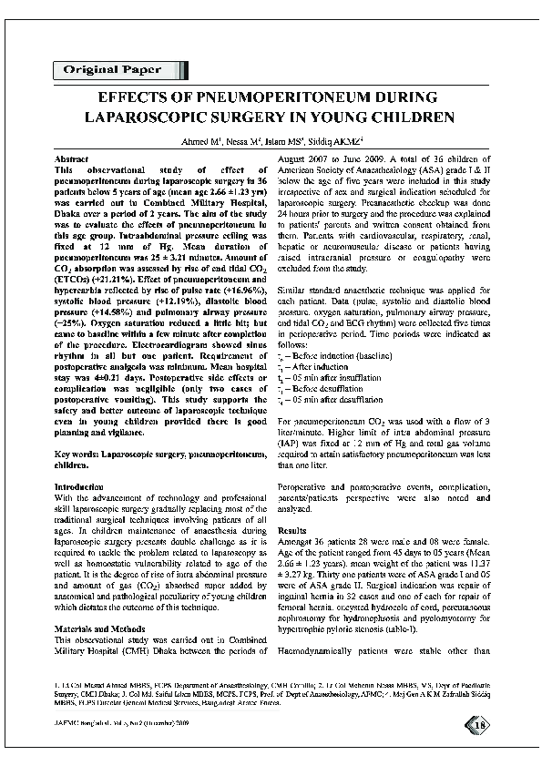 (PDF) Effects of Pneumoperitoneum during Laparoscopic Surgery in Young ...