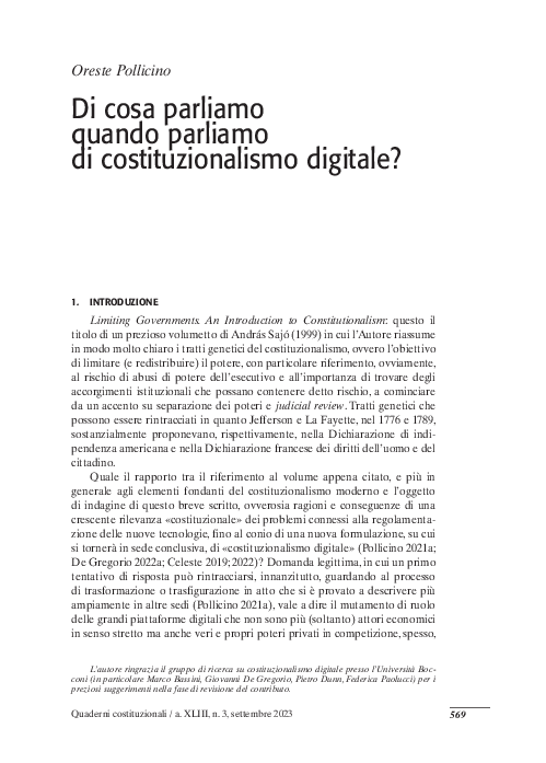 (PDF) Di cosa parliamo quando parliamo di costituzionalismo digitale ...