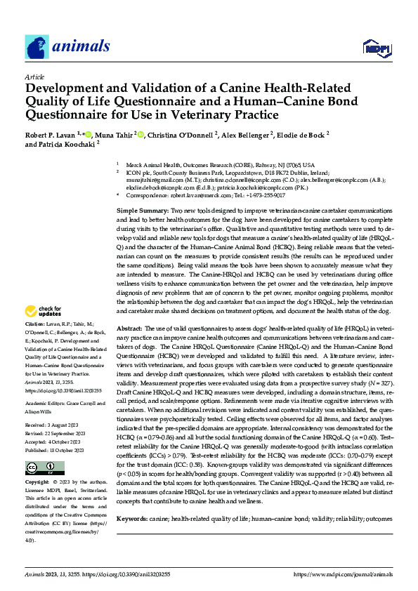 (PDF) Development and Validation of a Canine Health-Related Quality of Life Questionnaire and a ...
