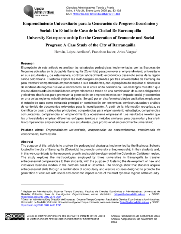(PDF) Emprendimiento Universitario para la Generación de Progreso Económico y Social: Un Estudio ...