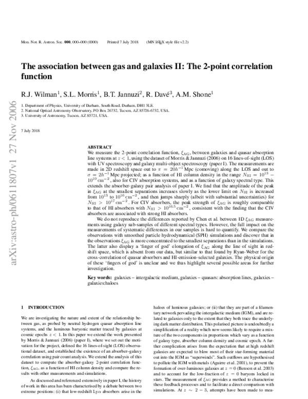 (PDF) The association between gas and galaxies - II. The two-point correlation function