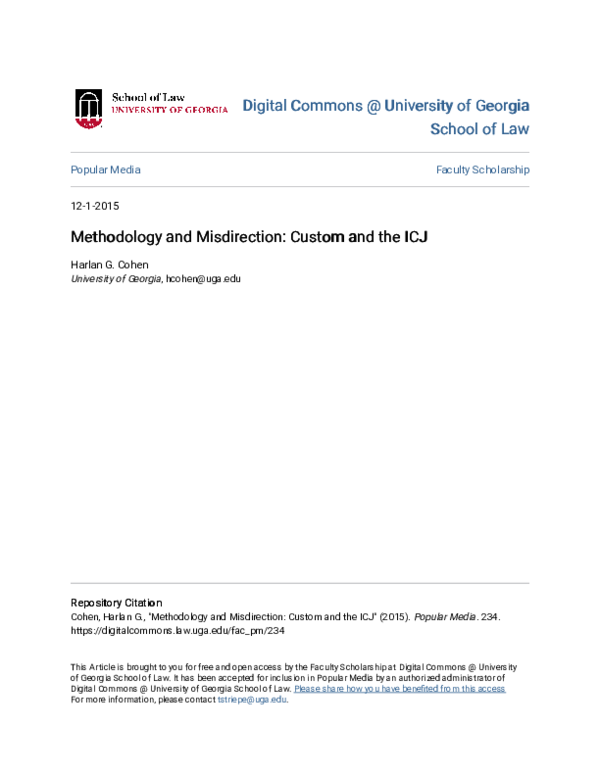 (PDF) Methodology and Misdirection: Custom and the ICJ