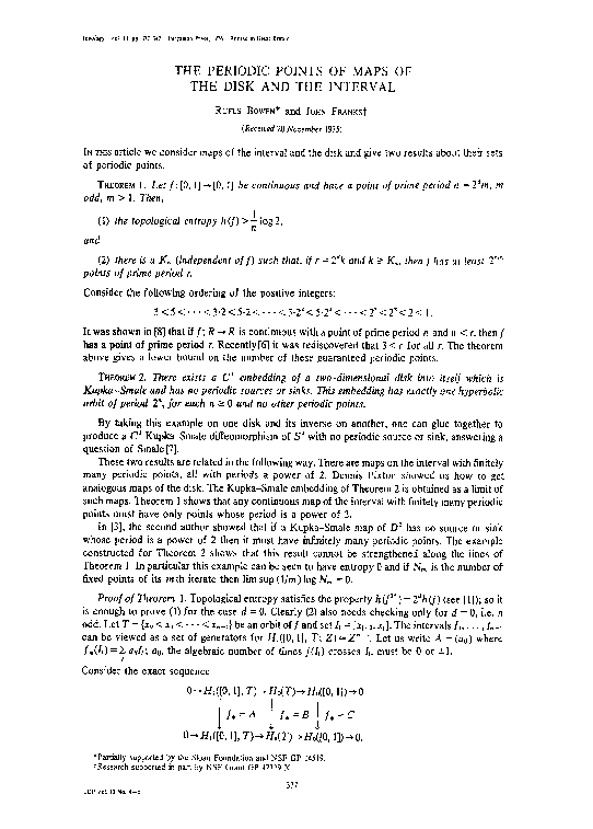 (PDF) The periodic points of maps of the disk and the interval