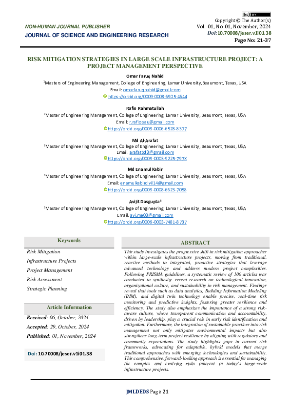 (PDF) RISK MITIGATION STRATEGIES IN LARGE SCALE INFRASTRUCTURE PROJECTA PROJECT MANAGEMENT ...