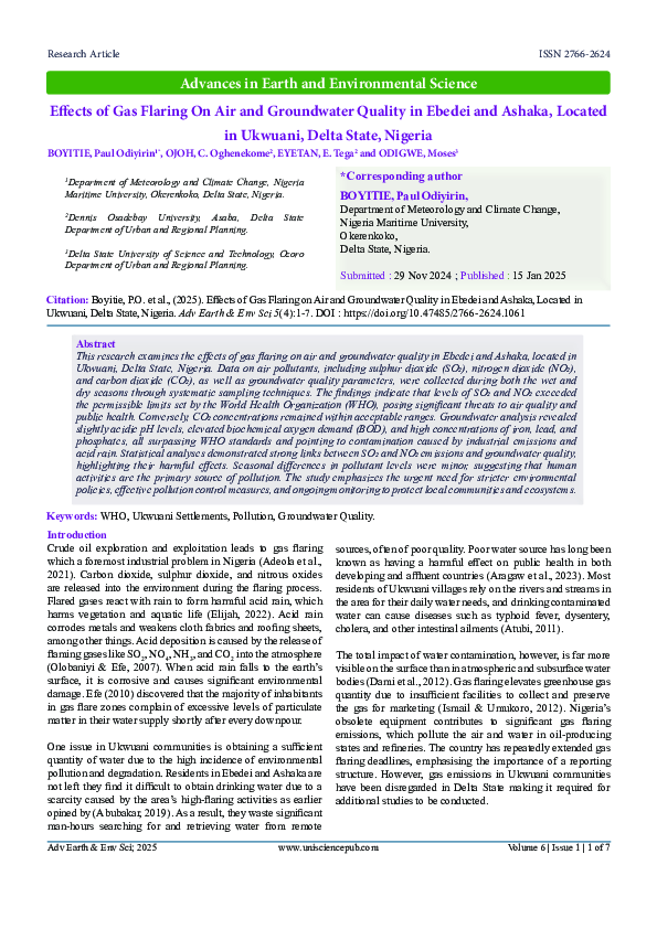 (PDF) Effects of Gas Flaring On Air and Groundwater Quality in Ebedei ...
