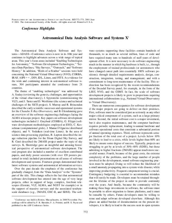 (PDF) Astronomical Data Analysis Software and Systems X
