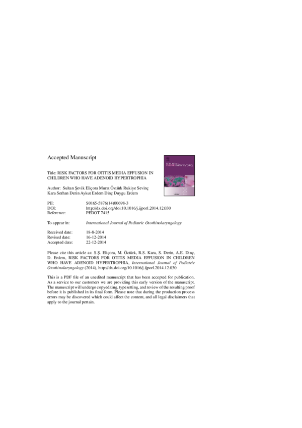 (PDF) Risk factors for otitis media effusion in children who have ...