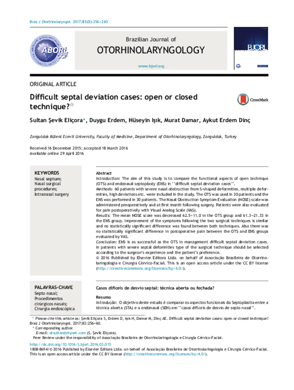 (PDF) Difficult septal deviation cases: open or closed technique?