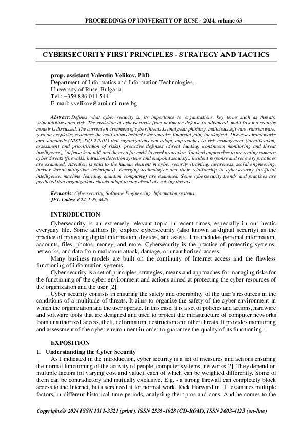 (PDF) Cybersecurity First Principles - Strategy and Tactics
