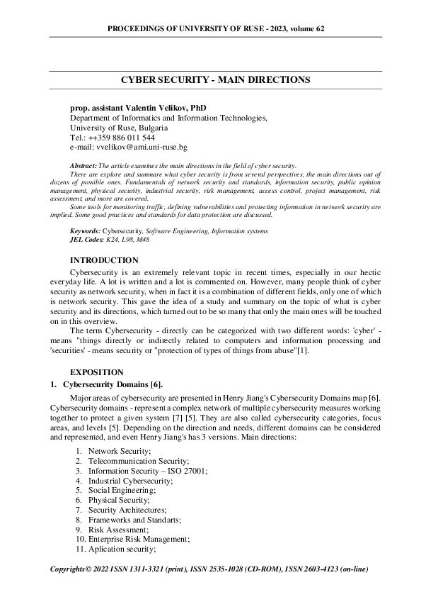 (PDF) Cyber security - main directions