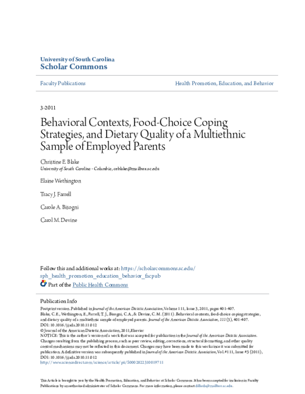(PDF) Behavioral Contexts, Food-Choice Coping Strategies, and Dietary ...