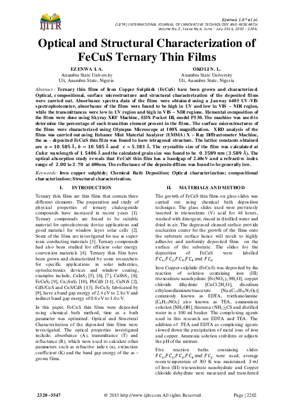 (PDF) Optical and Structural Characterization of Fecus Ternary Thin Films