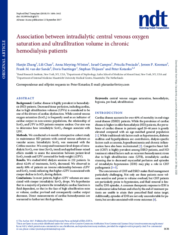 (PDF) Association between intradialytic central venous oxygen saturation and ultrafiltration ...
