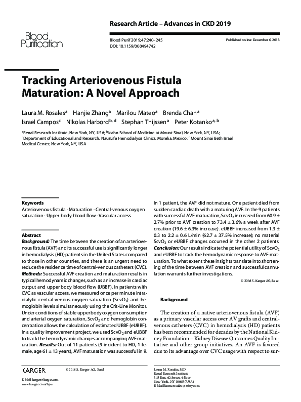 (PDF) Tracking Arteriovenous Fistula Maturation: A Novel Approach