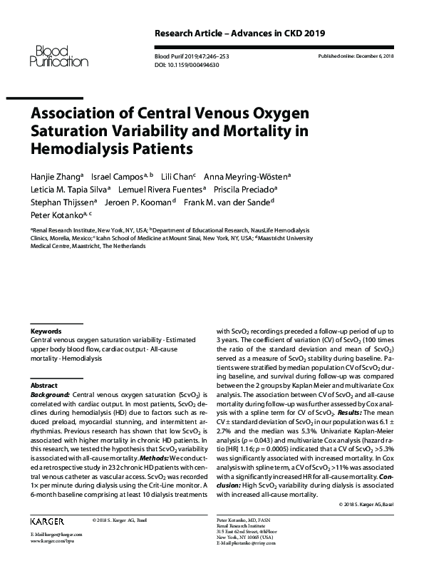 (PDF) Association of Central Venous Oxygen Saturation Variability and Mortality in Hemodialysis ...
