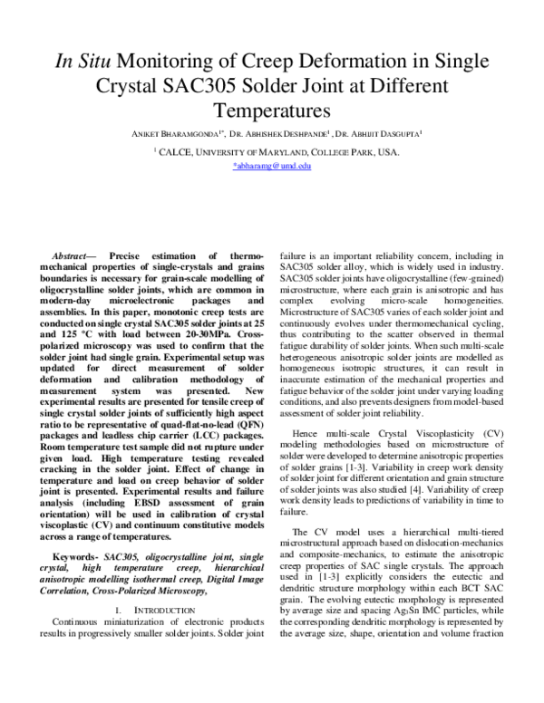(PDF) Itherm23 In Situ Monitoring of Creep Deformation in Single ...