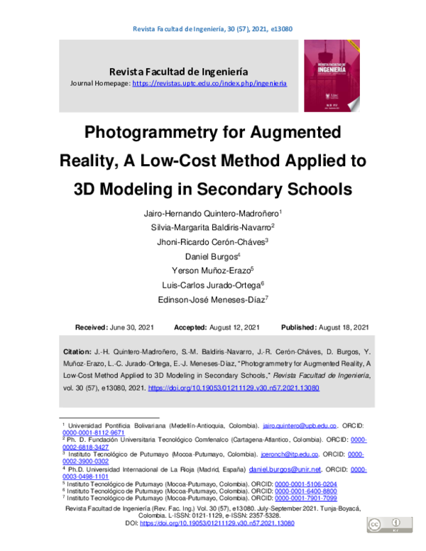 (PDF) Photogrammetry for Augmented Reality, A Low-Cost Method Applied to 3D Modeling in ...