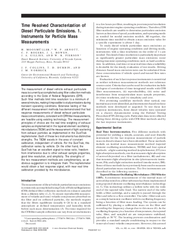 (PDF) Time Resolved Characterization of Diesel Particulate Emissions. 1 ...