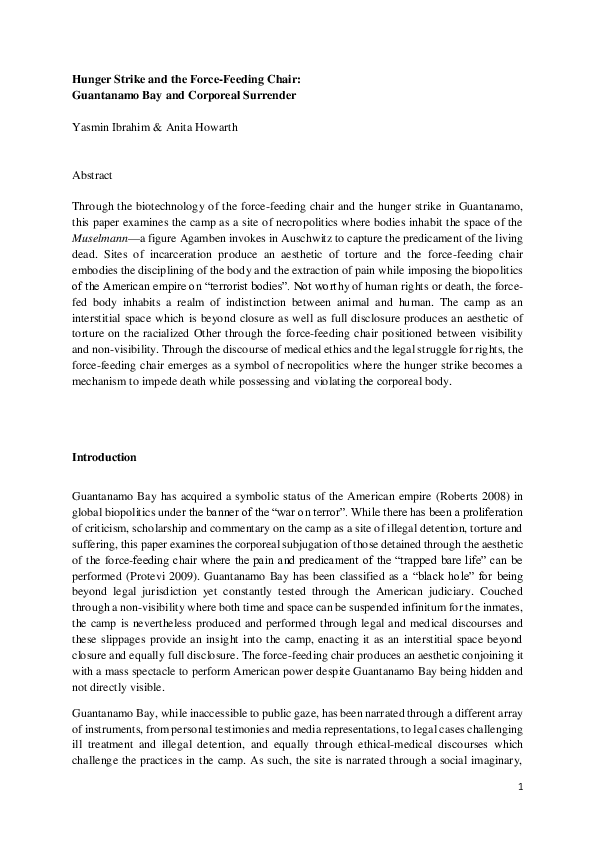 (PDF) Hunger strike and the force-feeding chair: Guantanamo Bay and corporeal surrender