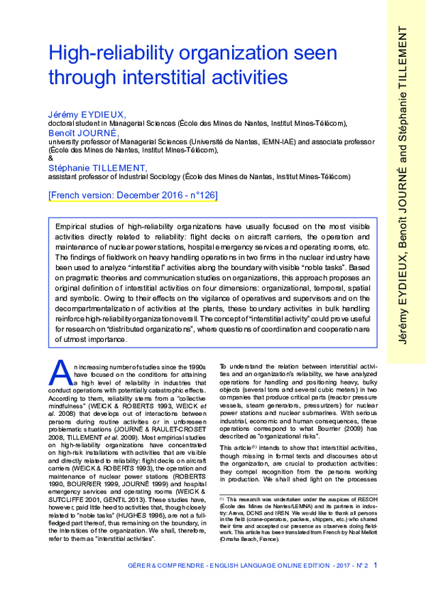 (PDF) High-reliability organization seen through interstitial activities