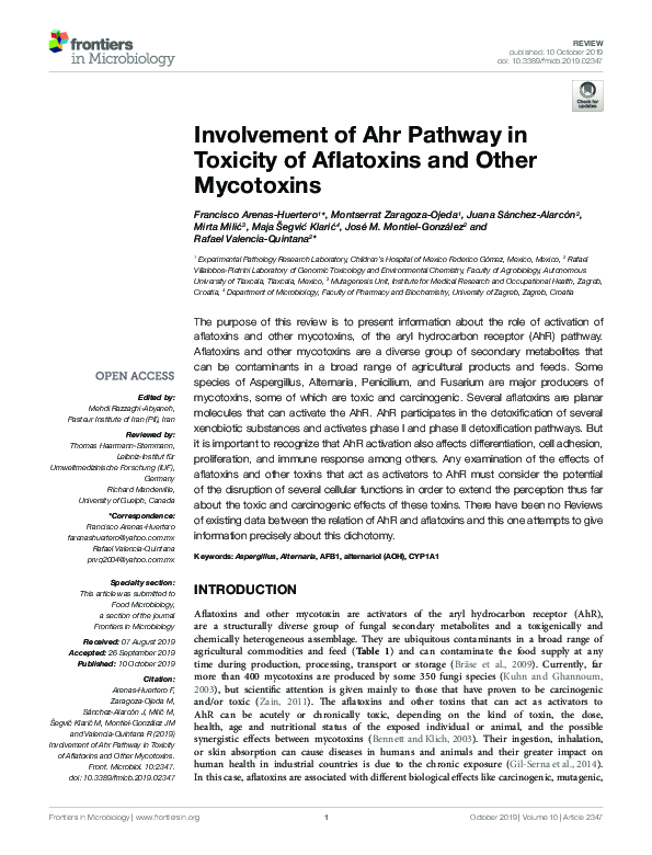 (PDF) Involvement of Ahr Pathway in Toxicity of Aflatoxins and Other ...
