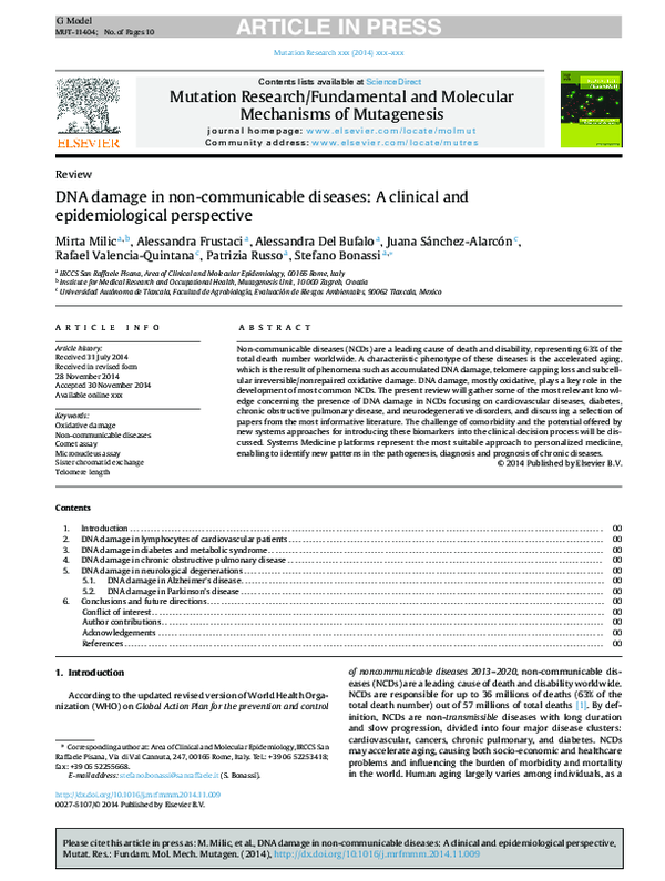 (PDF) DNA damage in non-communicable diseases: A clinical and ...