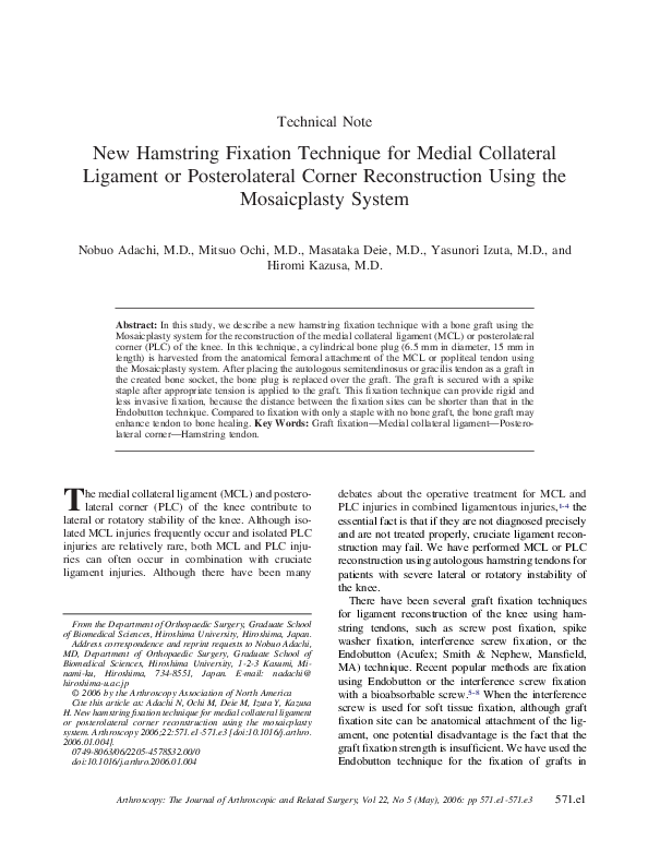 (PDF) New Hamstring Fixation Technique for Medial Collateral Ligament ...