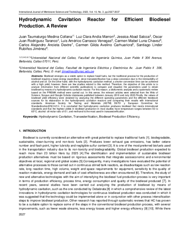 (PDF) Hydrodynamic Cavitation Reactor for Efficient Biodiesel ...