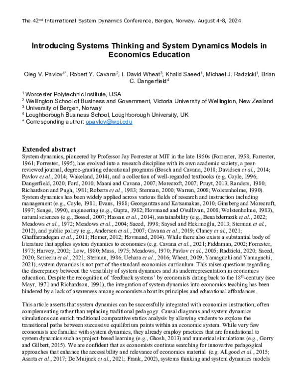(PDF) Introducing Systems Thinking and System Dynamics Models in Economics Education