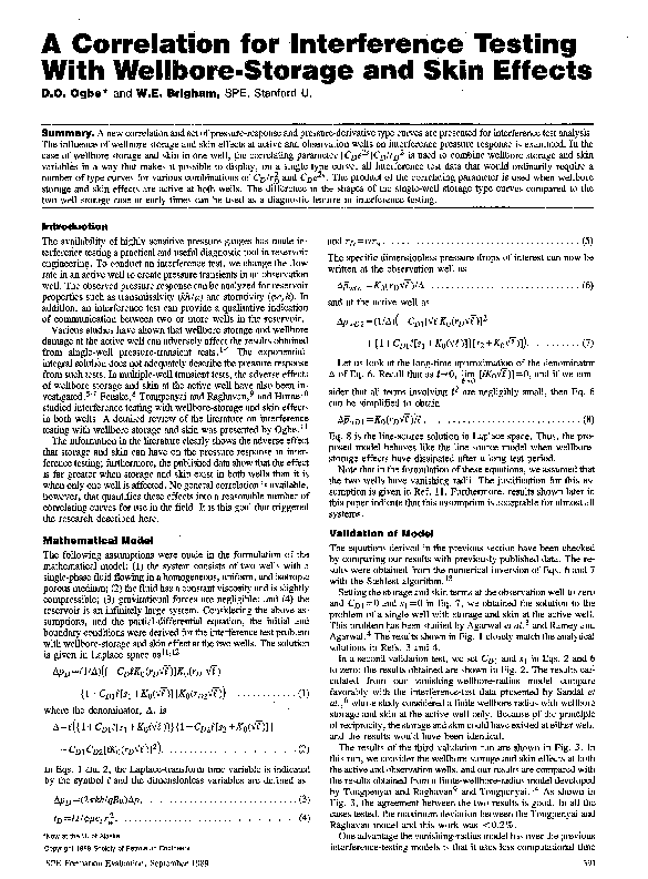 (PDF) A Correlation for Interference Testing With Wellbore-Storage and ...
