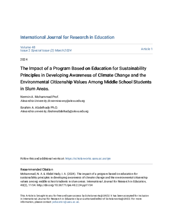 (PDF) The Impact of a Program Based on Education for Sustainability ...