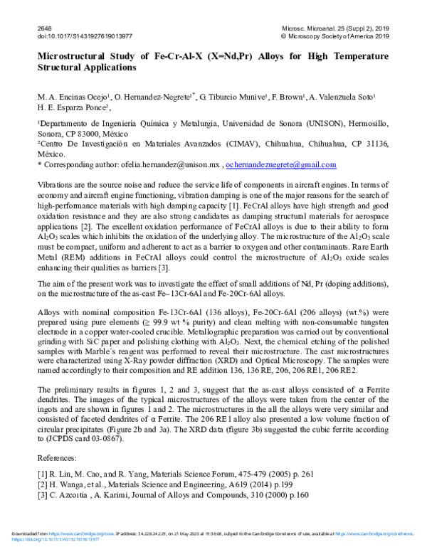(PDF) Microstructural Study of Fe-Cr-Al-X (X=Nd,Pr) Alloys for High ...