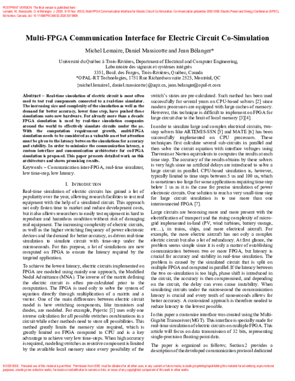 (PDF) Multi-FPGA Communication Interface for Electric Circuit Co-Simulation
