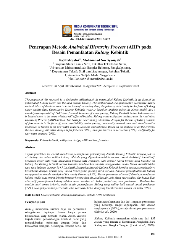 (PDF) Implementation of Analytical Hierarchy Process (AHP) Method in the Design of Kulong ...