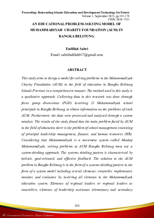 (PDF) An Educational Problem-Solving Model of Muhammadiyah Charity Foundation (Aum) in Bangka ...