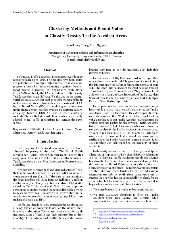 (PDF) Clustering Methods and Bound Value in Classify Density Traffic Accident Areas