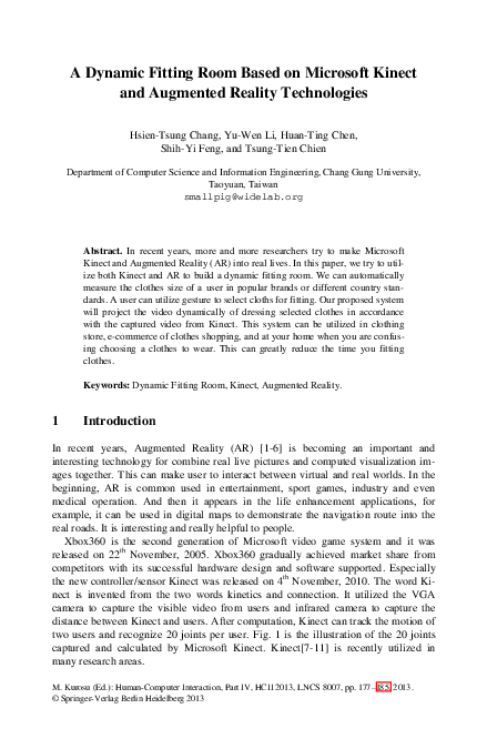 (PDF) A Dynamic Fitting Room Based on Microsoft Kinect and Augmented Reality Technologies