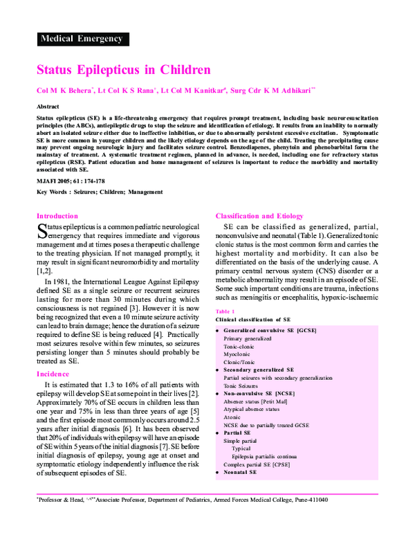 (PDF) Status Epilepticus in Children