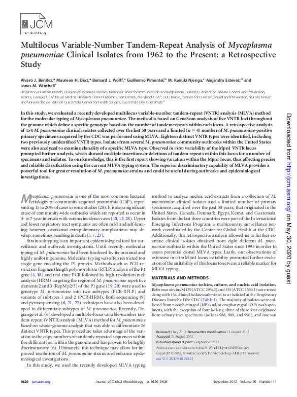 (PDF) Multilocus Variable-Number Tandem-Repeat Analysis of Mycoplasma pneumoniae Clinical ...